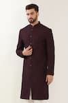 Buy Kasbah Wine Silk Geometric Thread Work Sherwani Online Aza Fashions