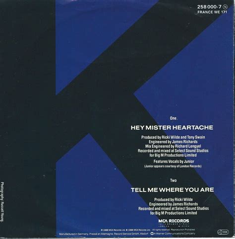 Kim Wilde Hey Mister Heartache 7 MCA Vinyl Single Schallplatte