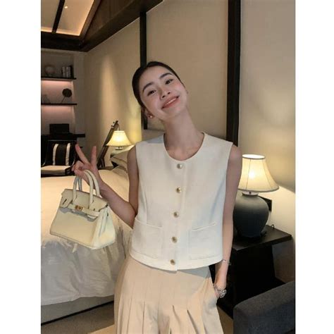 뮤즈무드 베스트 나시 라운드넥 아이보리 여름 정장 조끼