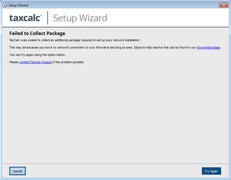 Failed To Collect Package Knowledge Base Taxcalc