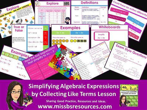 Simplifying Algebraic Expressions By Collecting Like Terms Lesson Differentiated Quizzes