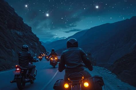 Premium Photo Group Of Motorcyclists Riding Through A Mountain Pass