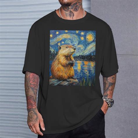 Beaver Van Gogh Style Starry Night Graphic T Shirt Monsterry