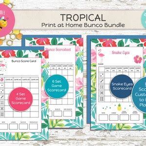 Tropical Flamingo Bunco Score Card Bundle Everything You Need Etsy