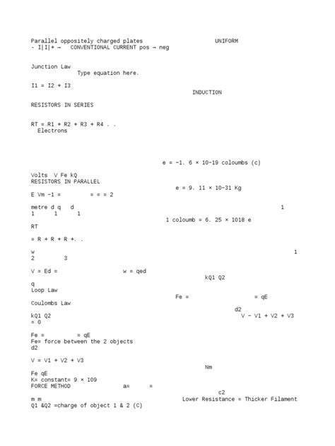 Electricity And Magnetism Formula Sheet Study Guide Physics A Pdf