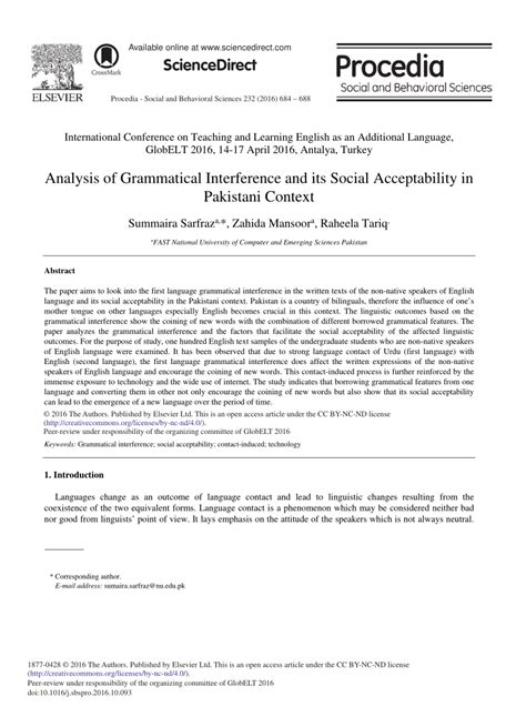 Pdf Analysis Of Grammatical Interference And Its Social Acceptability In Pakistani Context