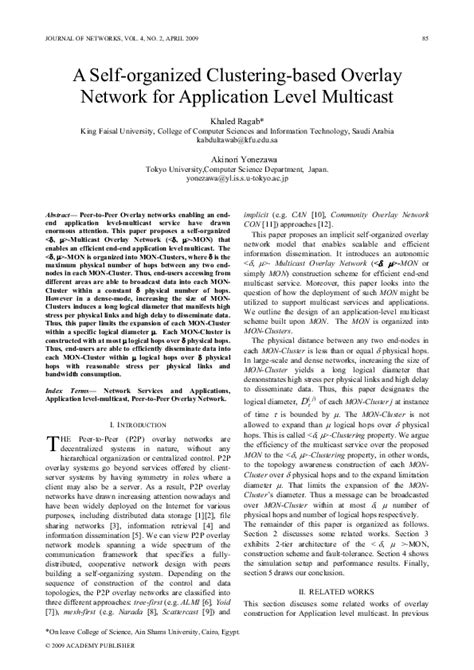 pdf a self organized clustering based overlay network for application