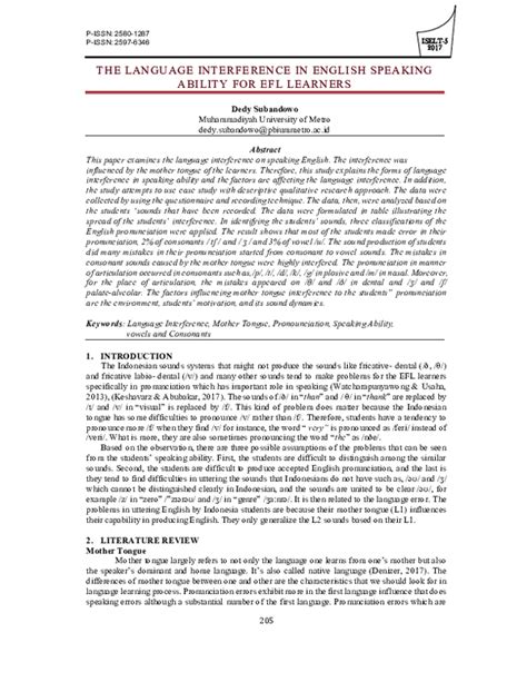 Pdf The Language Interference In English Speaking Ability For Efl