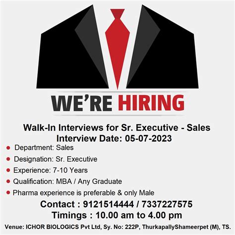 Ichor Biologics Walk In Interviews For Sr Executive Sales On 5th