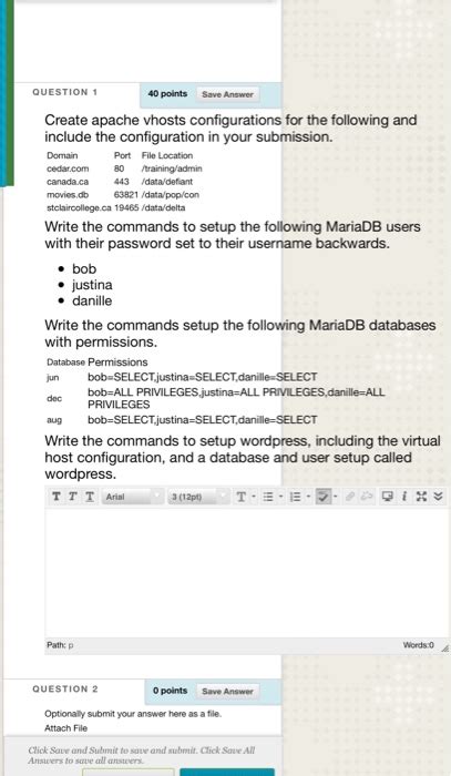 Solved Create Apache Vhosts Configurations For The Following