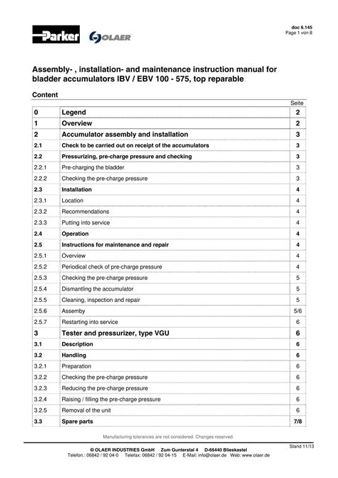 Assembly Installation And Maintenance Instruction Olaerde Assembly Installation And Maintenance Instruction Olaerde