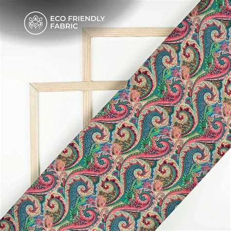 Polyester Vintage Paisley Digital Print Crepe Silk Fabric Multicolour