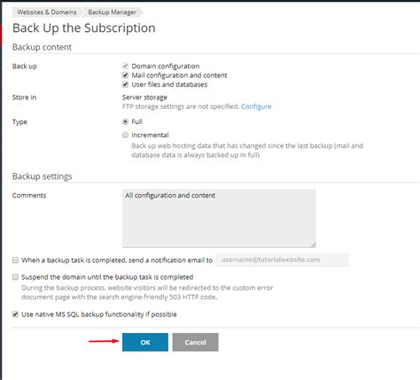 how to generate backup of a website in plesk servercake
