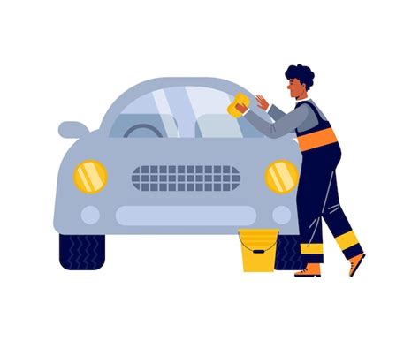 Trabajador de servicio de coche lavado y pulido ilustración de vector