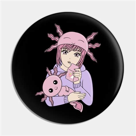 Anime Girl Kawaii Axolotl And Strawberry Milk Axolotl Lover Pin