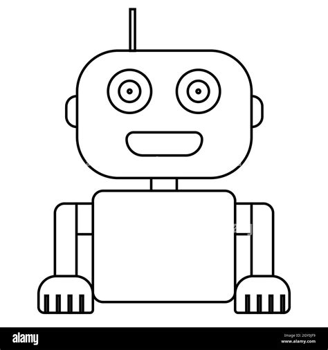 Top Half Of Simple Robot Outline Isolated On White Droid Icon Vector