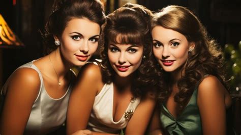 Glamorous Trio In A Vintage Lounge Setting Premium Ai Generated Image