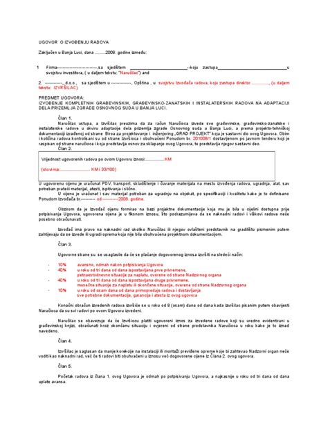 Ugovor O Izvođenju Radova Pdf
