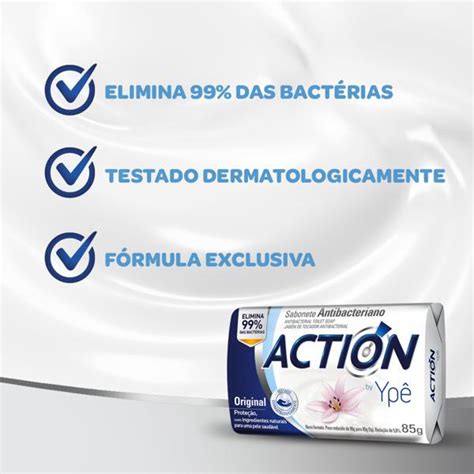 Sabonete Em Barra Antibacteriano Original Ypê Action Cartucho 85g