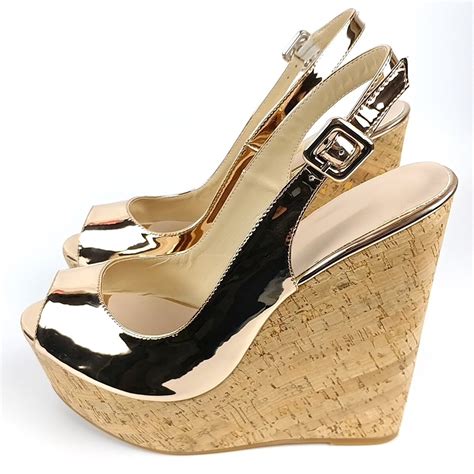 Sexy Cork Platform Wedges High Heel Metallic Slingback Sandals Size Uk1