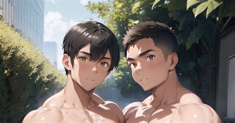 ゲイ 友達と短パン姿のもっこりマッチョ男子 Noiのイラスト Pixiv