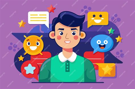 A Cartoon Character Displays Various Emoticons And Text Bubbles
