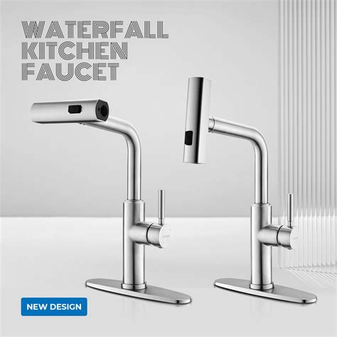 Wewe Waterfall Kitchen Faucet With Pull Down Sprayer 3 Modessweep