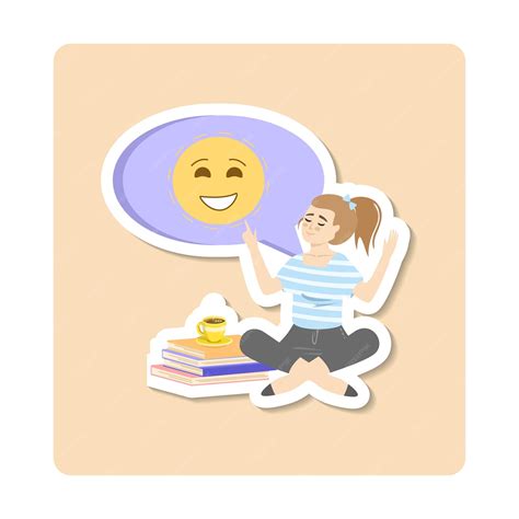 Premium Vector Optimism Sticker Illustration Happy Woman Sitting And
