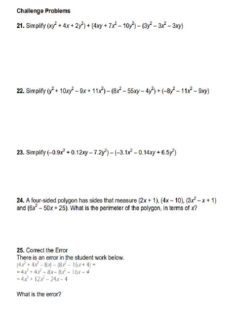Algebra Challenge Problems Worksheet Pdf