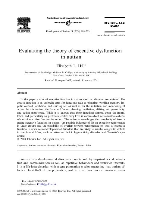 Pdf Evaluating The Theory Of Executive Dysfunction In Autism