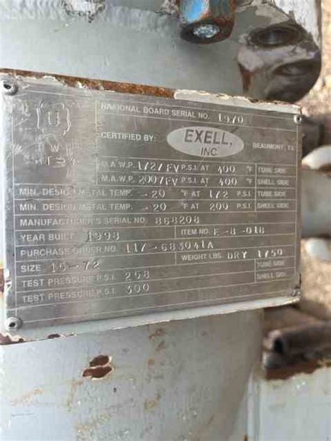 Sq Ft Exell Inc Stainless Steel Shell Tube Heat Exchanger New Used And Surplus