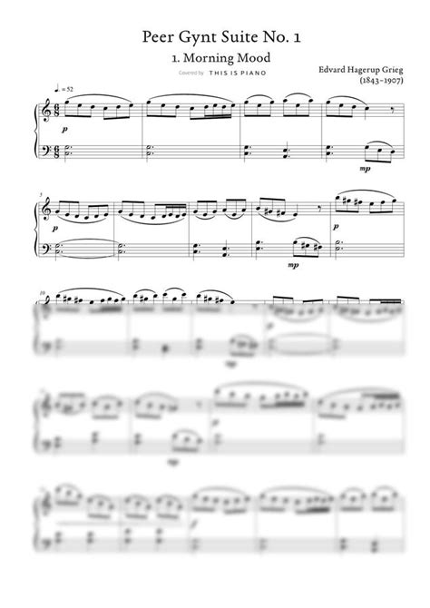 악보 E Grieg 그리그 Morning Mood 페르귄트 모음곡 中 쉬운 악보 by THIS IS PIANO