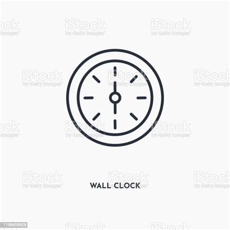 벽 시계 윤곽선 아이콘입니다 간단한 선형 요소 그림입니다 흰색 배경에 격리 된 라인 벽 시계 아이콘입니다 얇은 스트로크 기호는 웹 모바일 및 Ui에 사용할 수 있습니다 0