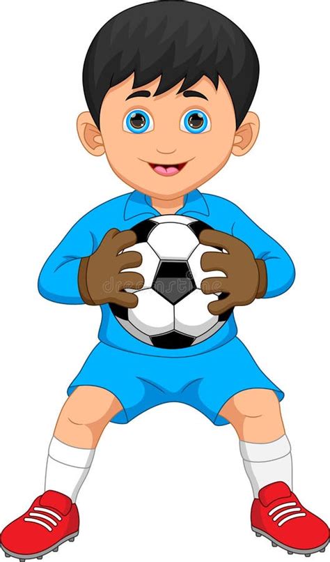 Portero De Dibujos Animados Sostiene Una Pelota Ilustración del Vector