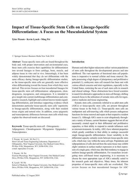 Pdf Impact Of Tissue Specific Stem Cells On Lineage Specific Differentiation A Focus On The