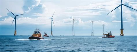 Premium Photo Offshore Wind Turbines With Maintenance Vessels At Sea