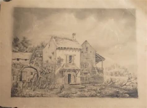 GRAND DESSIN FUSAIN Xix Ecole Francaise Paysage Ferme Riviere Arbre Campagne EUR PicClick FR