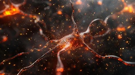 A Digital Rendering Of A Neuron With Glowing Lines And Particles Depicting A Complex Network
