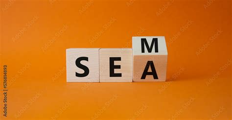 Sem Vs Sea Symbol Turned Wooden Cubes With Words Sea And Sem