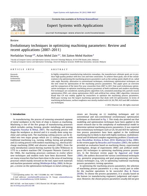 Pdf Evolutionary Techniques In Optimizing Machining Parameters Review And Recent Applications