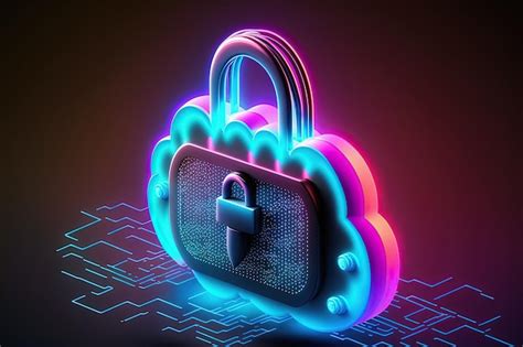 Premium Photo Neon Cloud With Locked Padlock Concept Of Data
