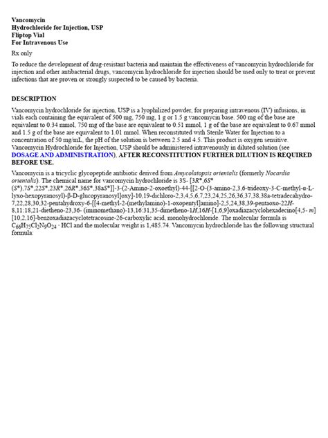 Vancomycin Label Pdf Intravenous Therapy Staphylococcus