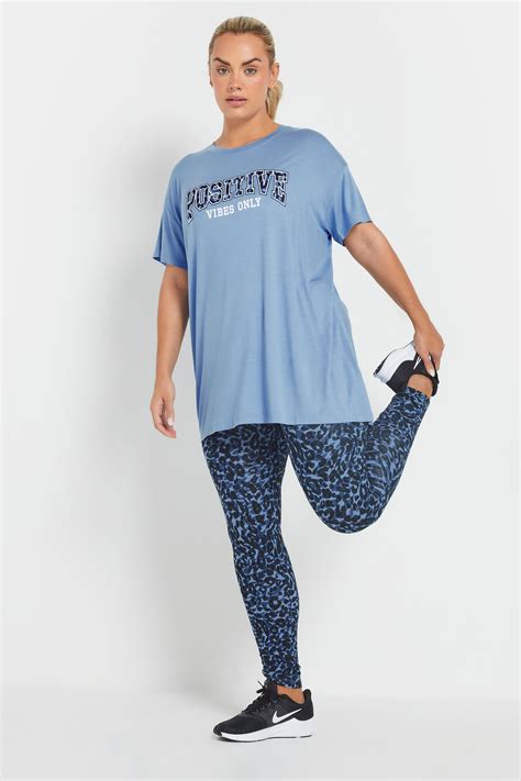 Yours Active Curve Light Blue Positive Vibes Only Top Yours Clothing