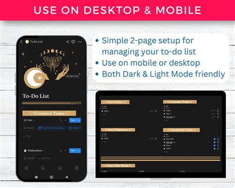Notion Template Digital To Do List Minimal Dark Mode Etsy