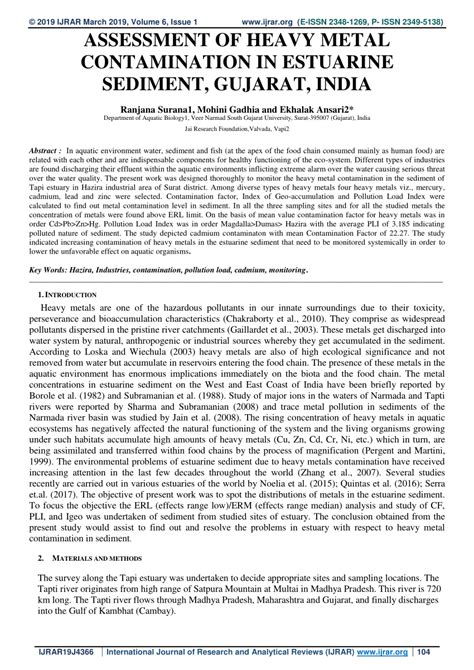 Pdf Assessment Of Heavy Metal Contamination In Estuarine Sediment Gujarat India