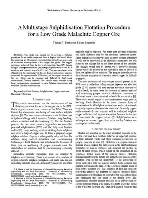 A Multistage Sulphidisation Flotation Procedure For A Low Grade