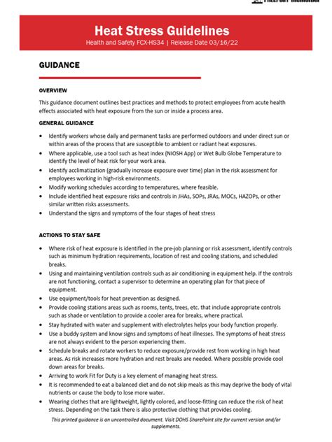 Health And Safety Fcx Hs34 Pdf Hyperthermia Risk