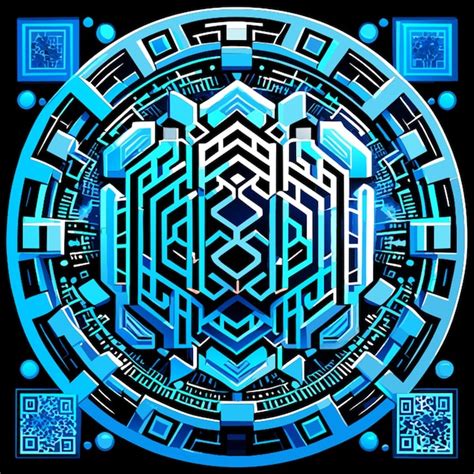 Qr 바코드 파란색 회로 보드 디지털 Qr 코드 벡터 일러스트 레이 션 프리미엄 벡터