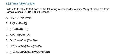 Solved Truth Tables Validity Build A Truth Table To Chegg