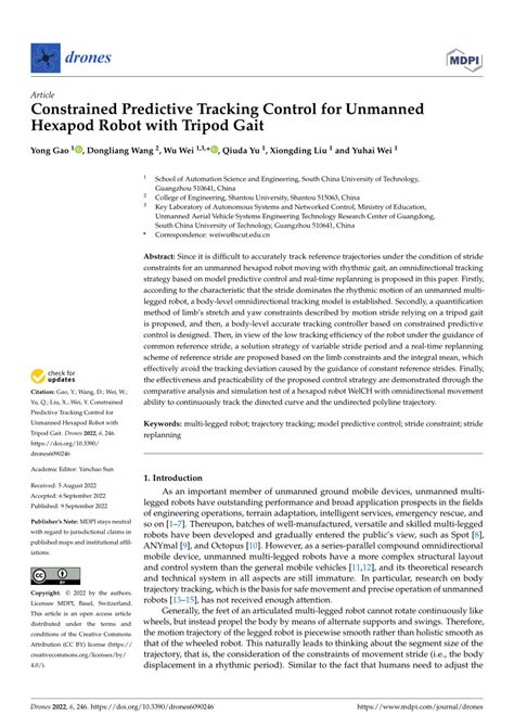 pdf constrained predictive tracking control for unmanned hexapod